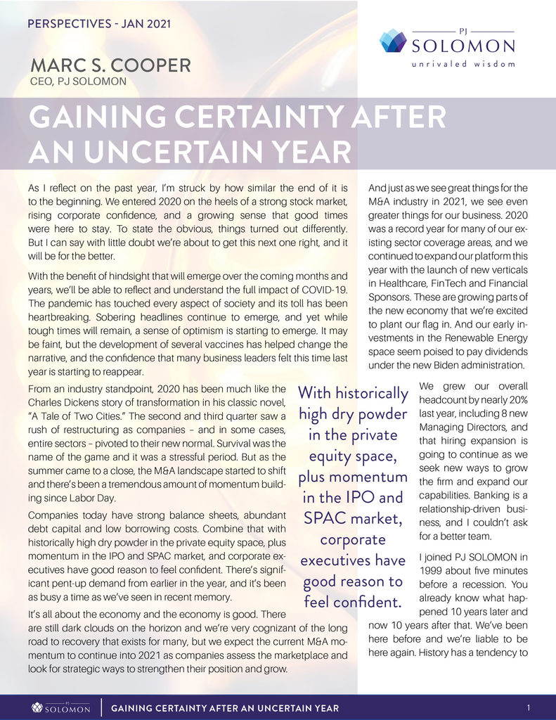 Perspectives - Marc Cooper - January 2021 - Solomon Partners